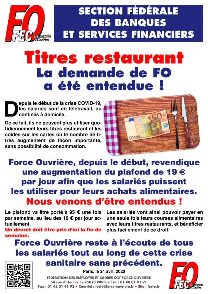 Titres restaurants, la demande FO a été entendue ! – FO SG